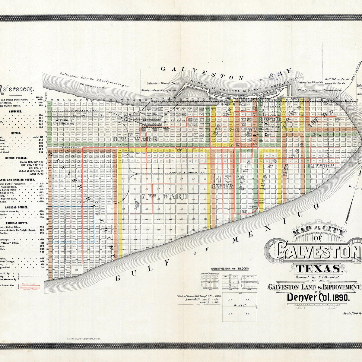 1890 Map Of Galveston Texas Genealogical Surveyor