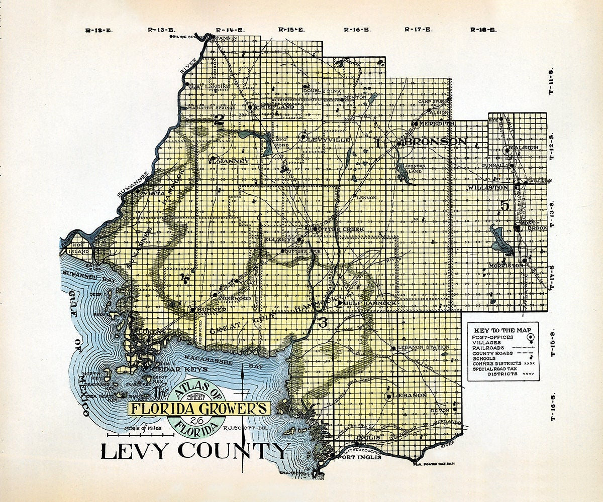 1914 Map of Levy County Florida – Genealogical Surveyor