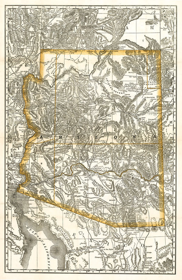 1876 Map of Arizona showing stage lines and counties – Genealogical ...