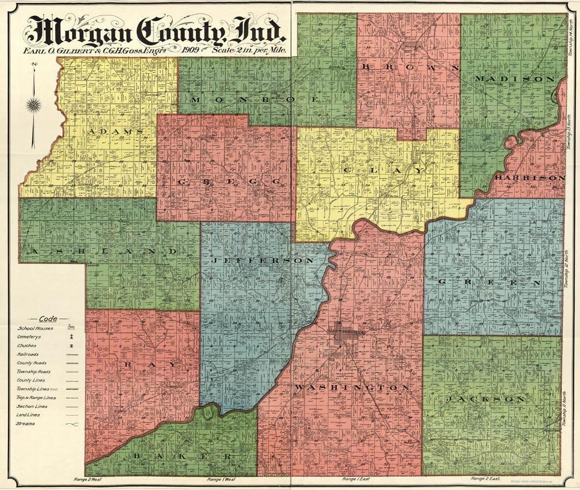 1894 Farm Line Map of Morgan County Indiana Martinsville – Genealogical ...