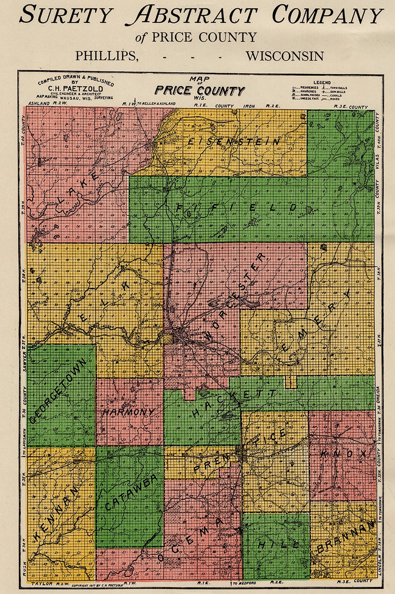1917 Farm Line Map of Price County Wisconsin – Genealogical Surveyor