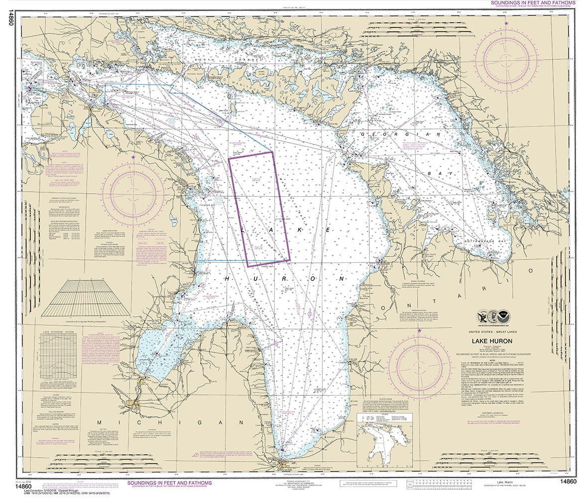 2016 Nautical Map of Lake Huron and Georgian Bay – Genealogical Surveyor