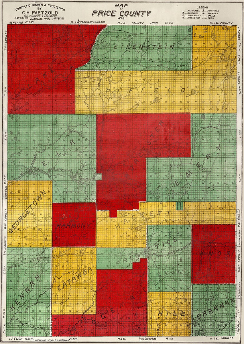1915 Farm Line Map of Price County Wisconsin – Genealogical Surveyor