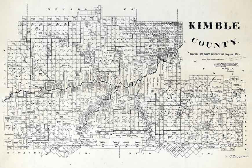 1892 Farm Line Map of Kimble County Texas – Genealogical Surveyor