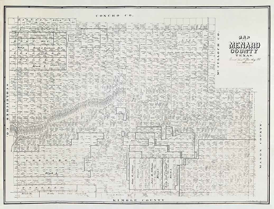 1894 Farm Line Map of Menard County Texas – Genealogical Surveyor