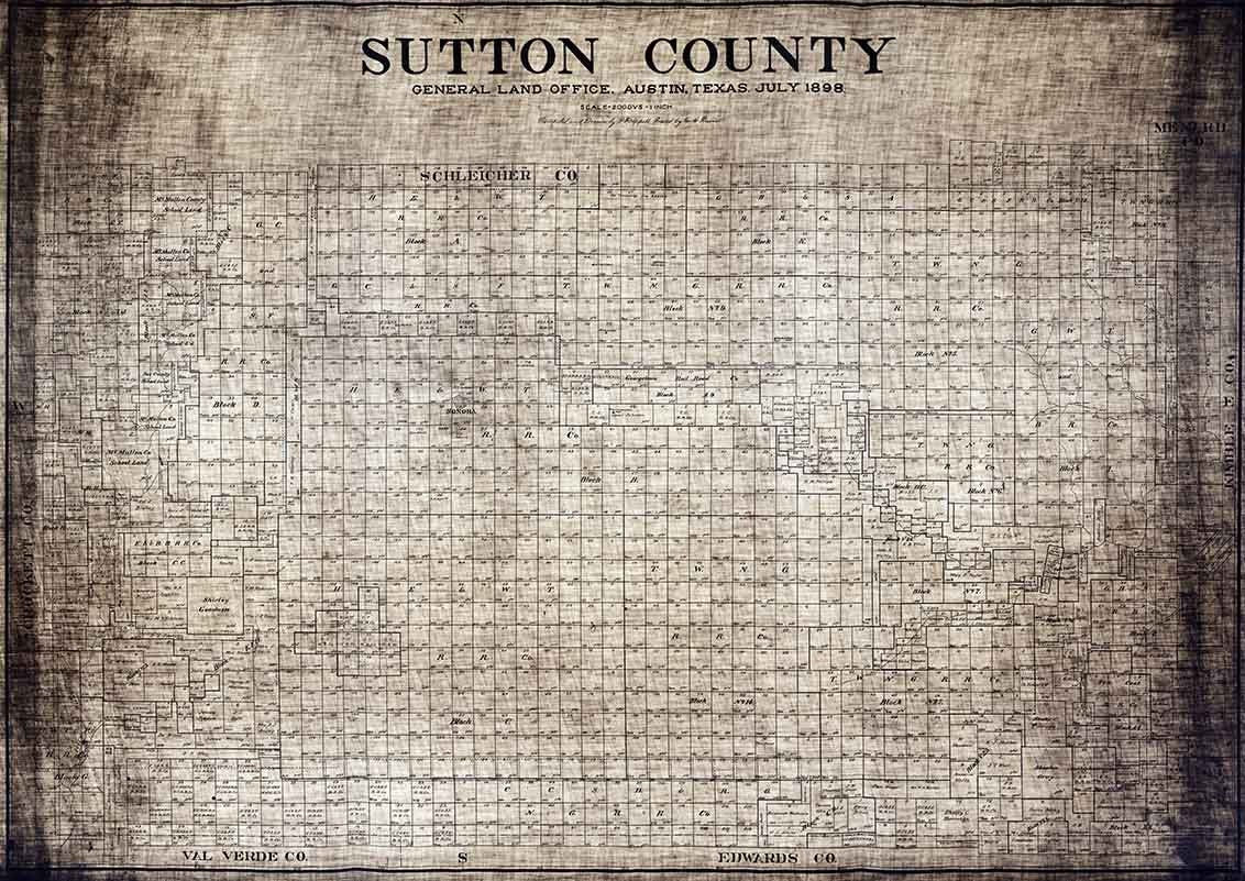 1898 Farm Line Map of Sutton County Texas – Genealogical Surveyor