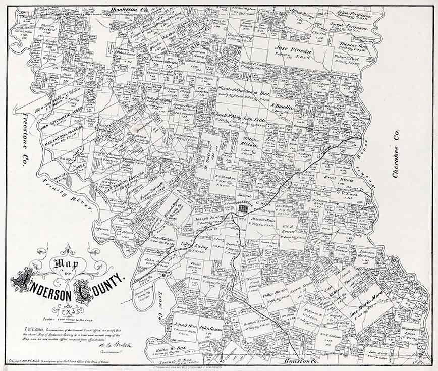 1879 Farm Line Map of Anderson County Texas – Genealogical Surveyor