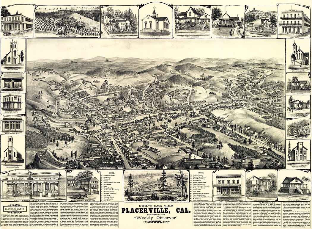 1888 Panoramic Map of Placerville California – Genealogical Surveyor