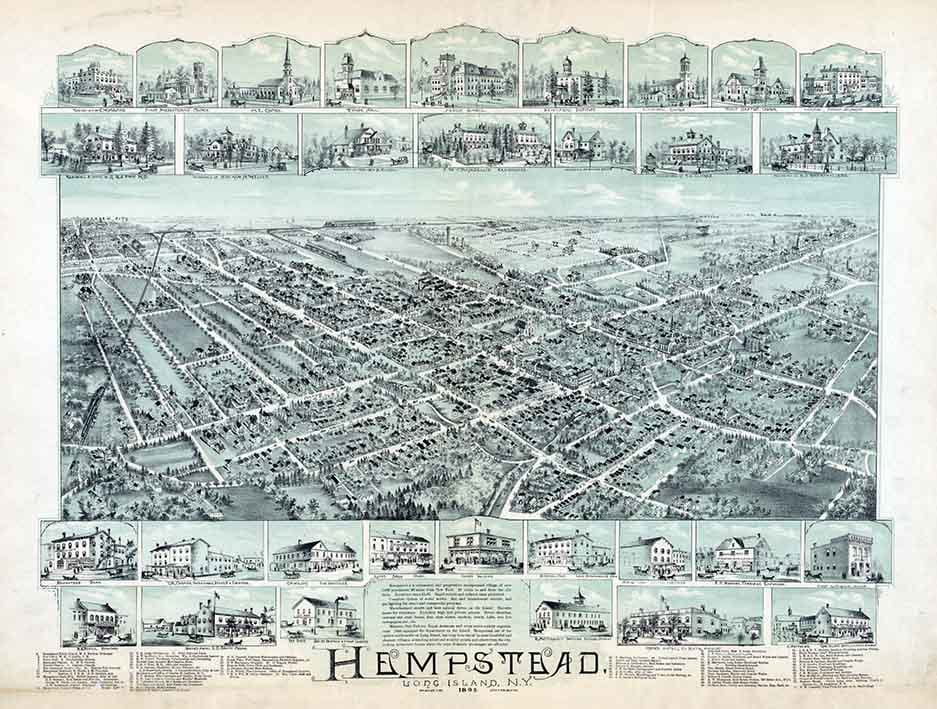 1895 Panoramic Map of Hempstead Long Island New York – Genealogical ...