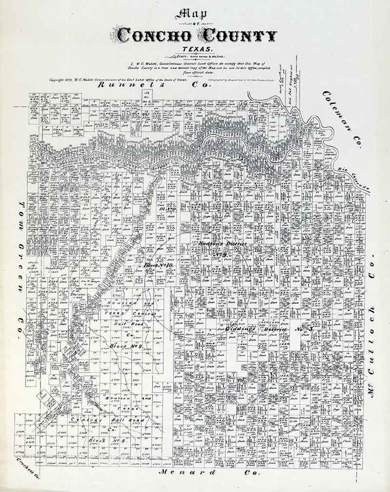 1879 Farm Line Map of Concho County Texas – Genealogical Surveyor