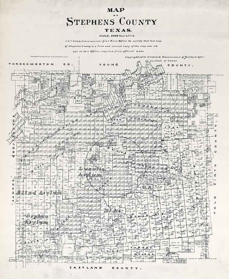 1879 Farm Line Map of Stephens County Texas – Genealogical Surveyor