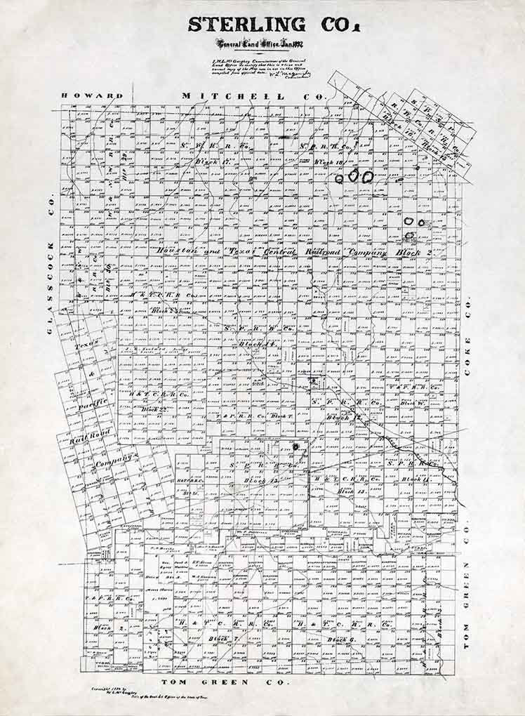 1892 Farm Line Map of Sterling County Texas – Genealogical Surveyor