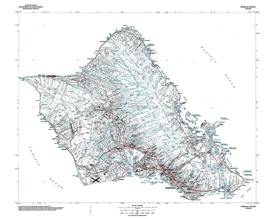1975 Topo Map of Honolulu Hawaii Quadrangle – Genealogical Surveyor