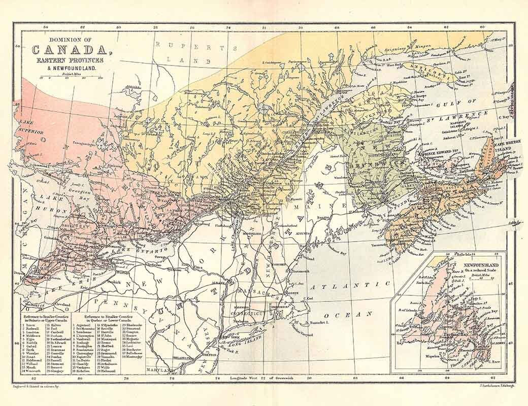 1874 Map of Canada Eastern Provinces and NewFoundLand – Genealogical ...