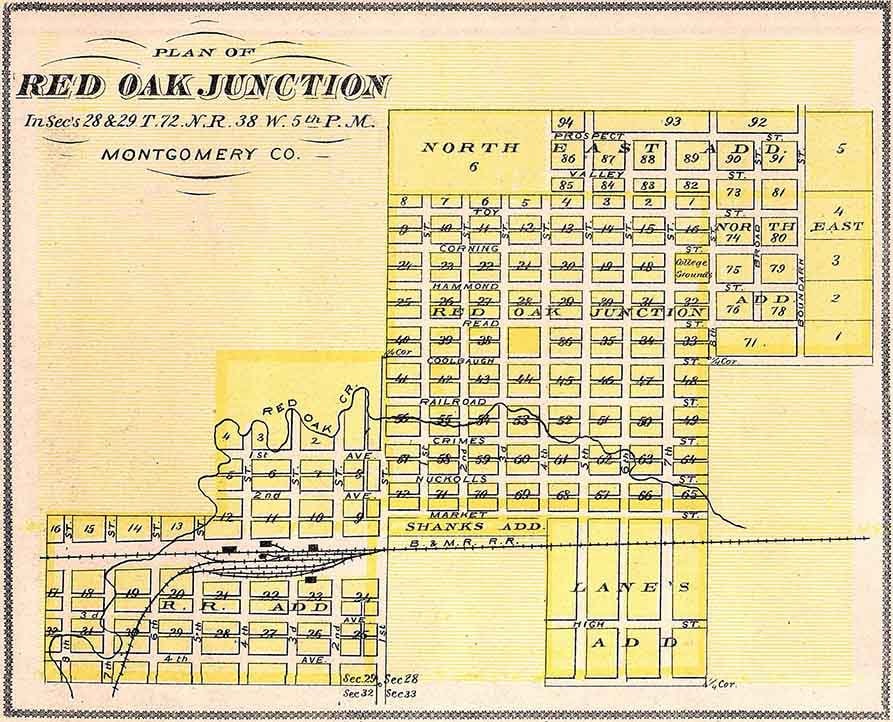1875 Map of Red Oak Junction Montgomery County Iowa – Genealogical Surveyor
