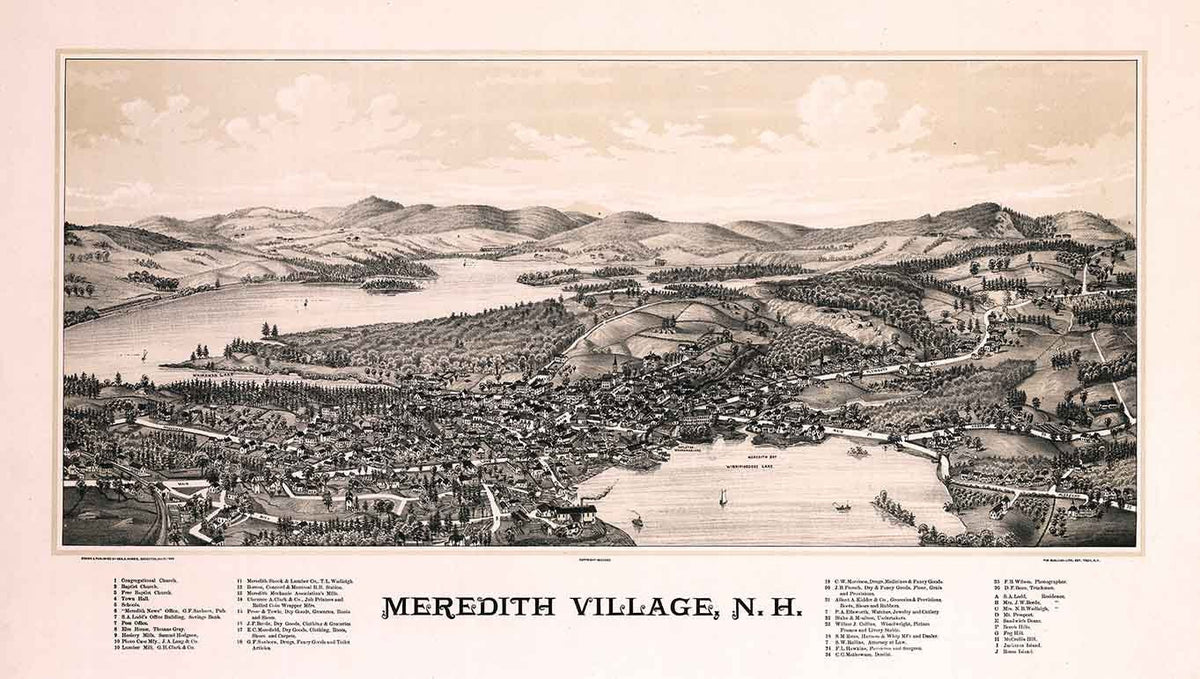 1889 Panoramic Map of Meredith Village New Hampshire – Genealogical ...