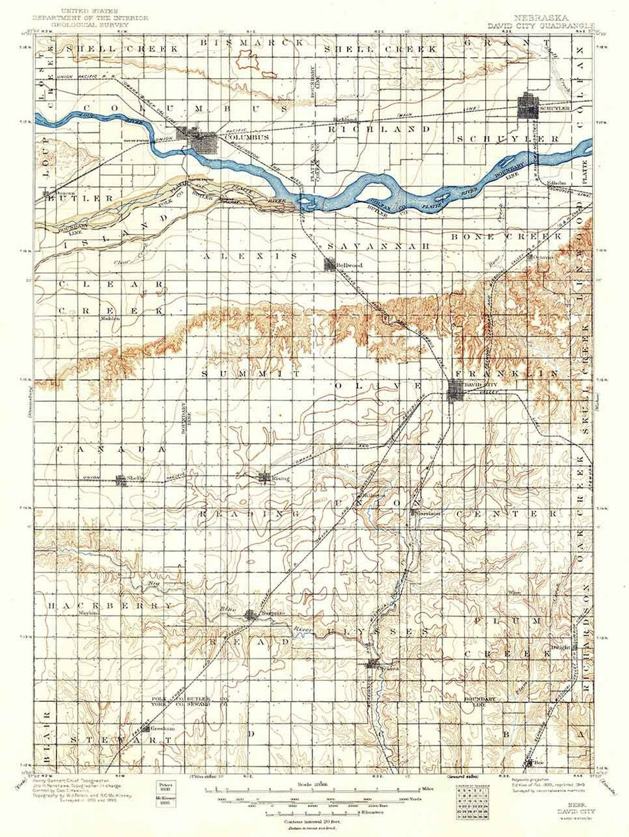 1899 Topo Map of David City Nebraska Columbus Schuyler – Genealogical ...