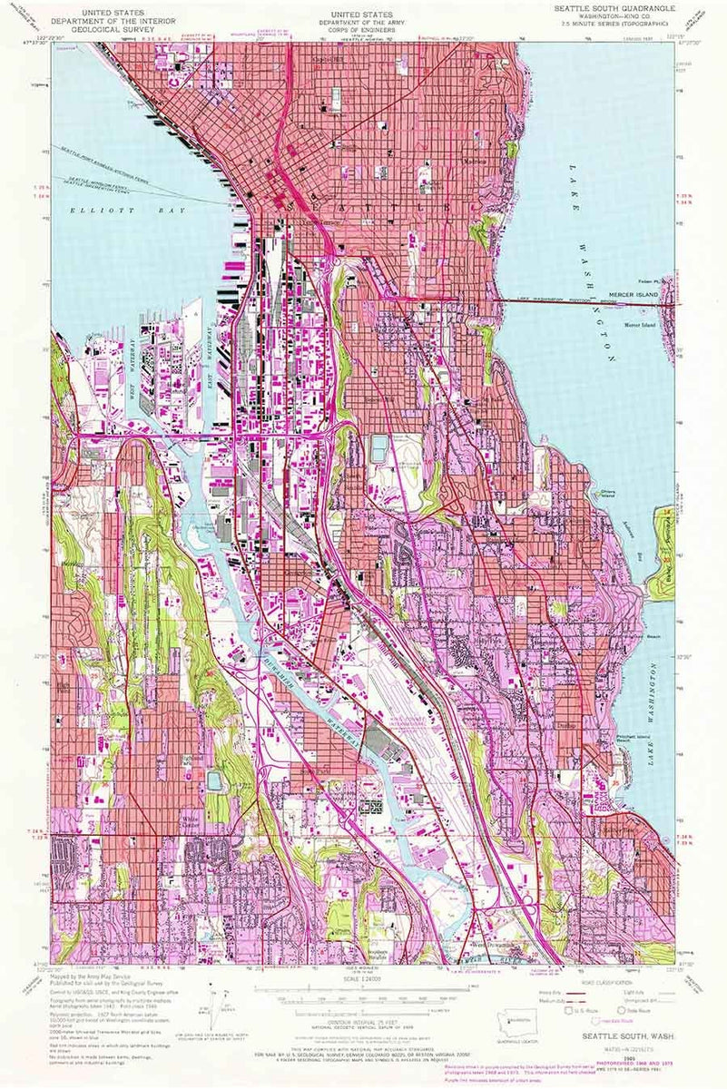 1949 Topo Map of Seattle South Washington Lake Washington ...