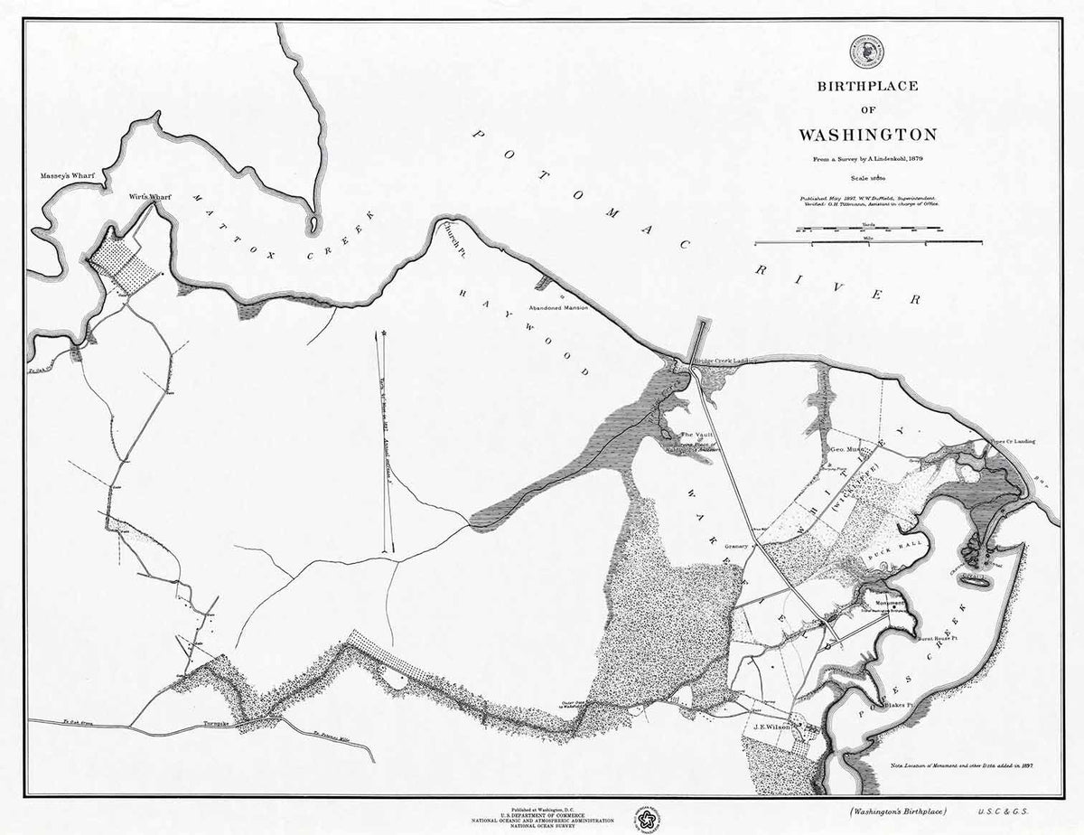 1976 Birthplace Map of Washington Monument – Genealogical Surveyor