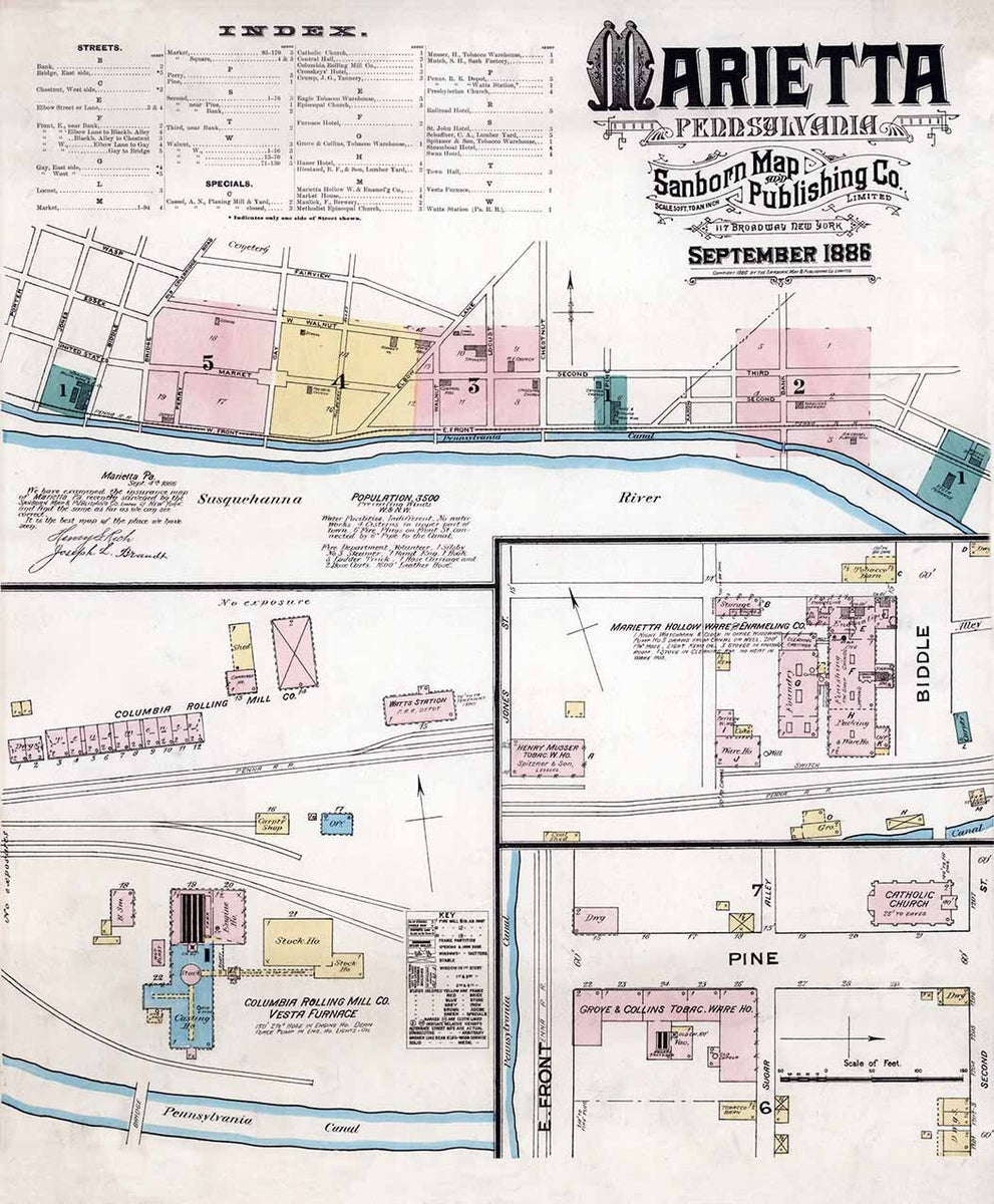 1886 Town Map of Marietta Lancaster County Pennsylvania – Genealogical ...