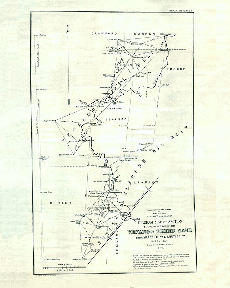 1878 Map of the Venango and Clarion Oil Belt Oil & Gas Fields ...