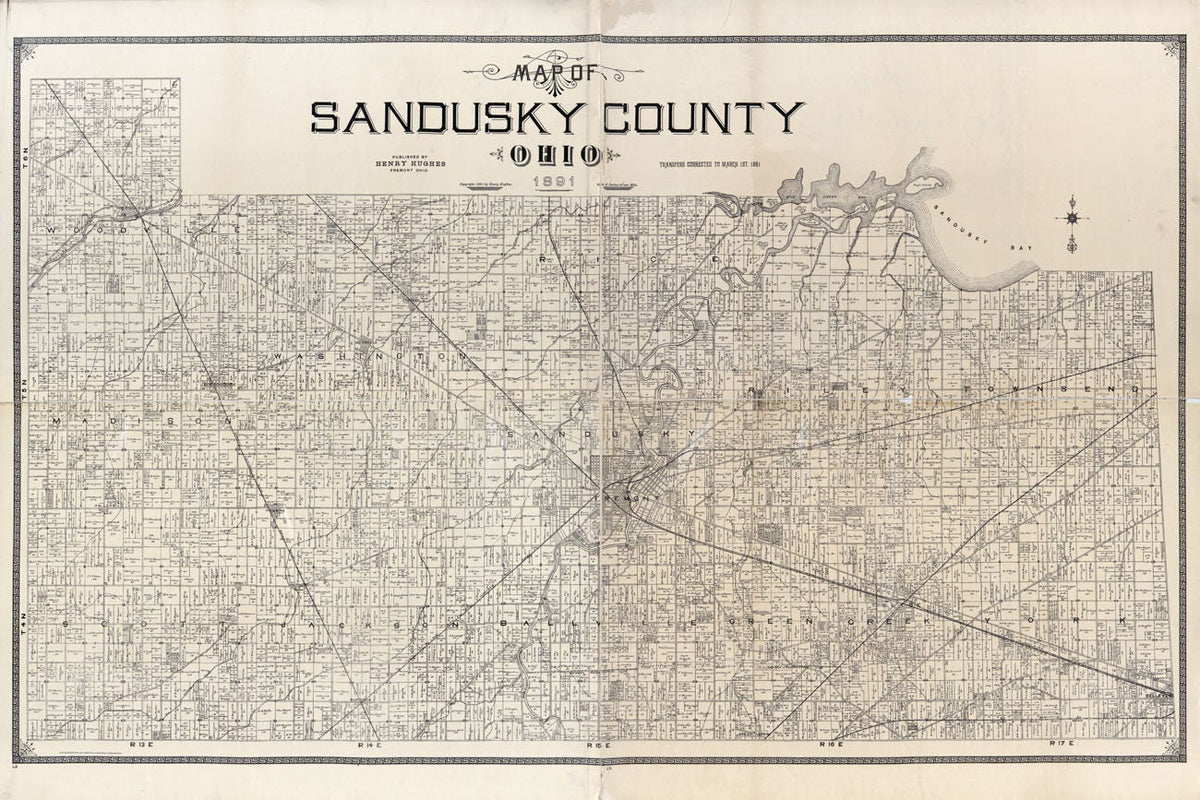 1891 Farm Line Map of Sandusky County Ohio Fremont Woodville ...