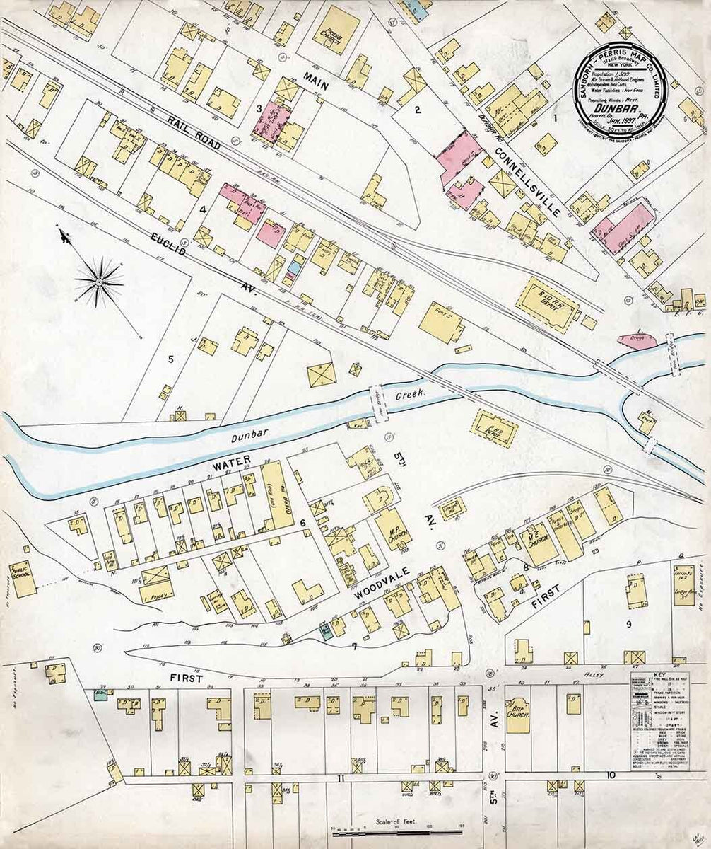 1897 Town Map of Dunbar Fayette County Pennsylvania – Genealogical Surveyor