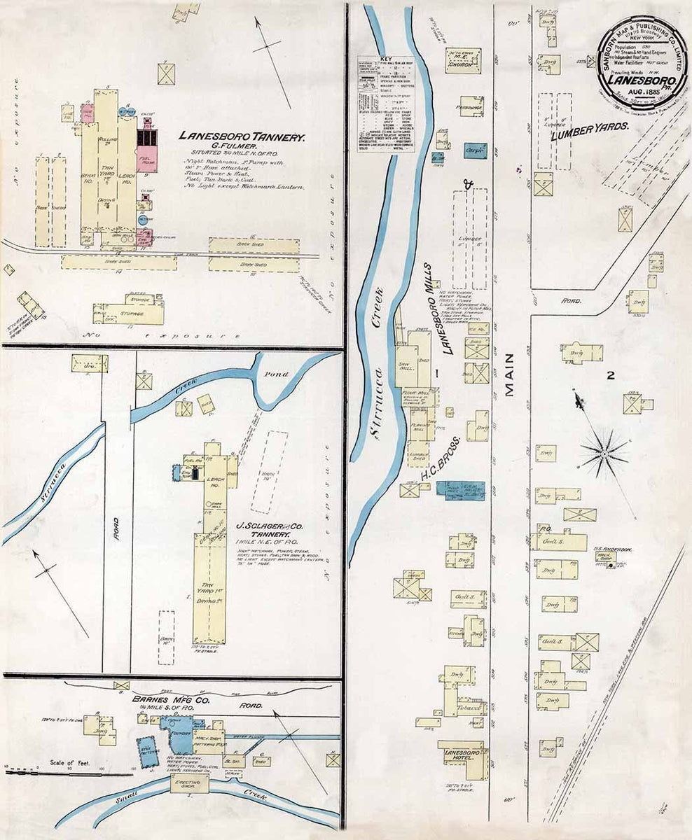 1885 Town Map of Lanesboro Susquehanna County Pennsylvania ...