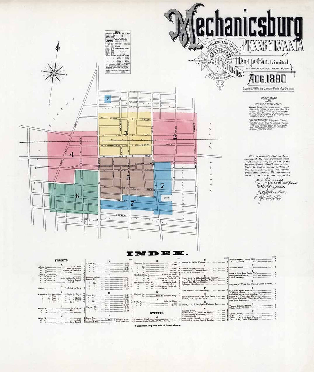 1890 Town Map of Mechanicsburg Cumberland County Pennsylvania ...