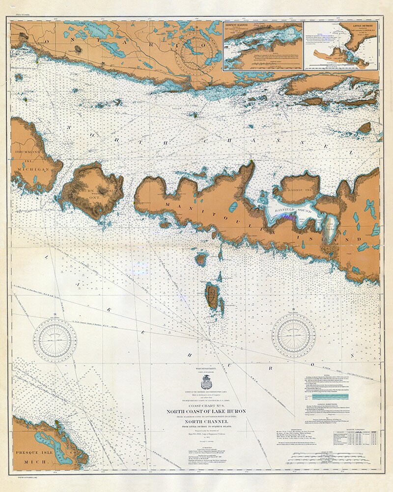 1902 Nautical Map of North Coast of Lake Huron North Channel ...