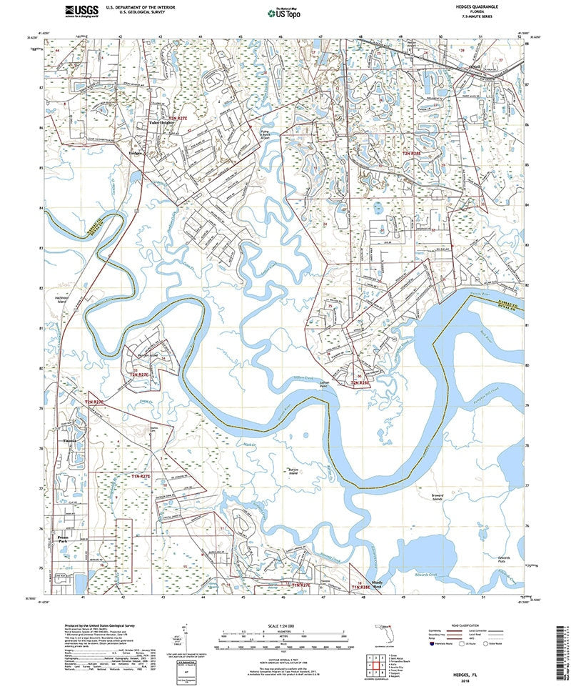 2018 Topo Map of Hedges Florida Quadrangle Yulee – Genealogical Surveyor
