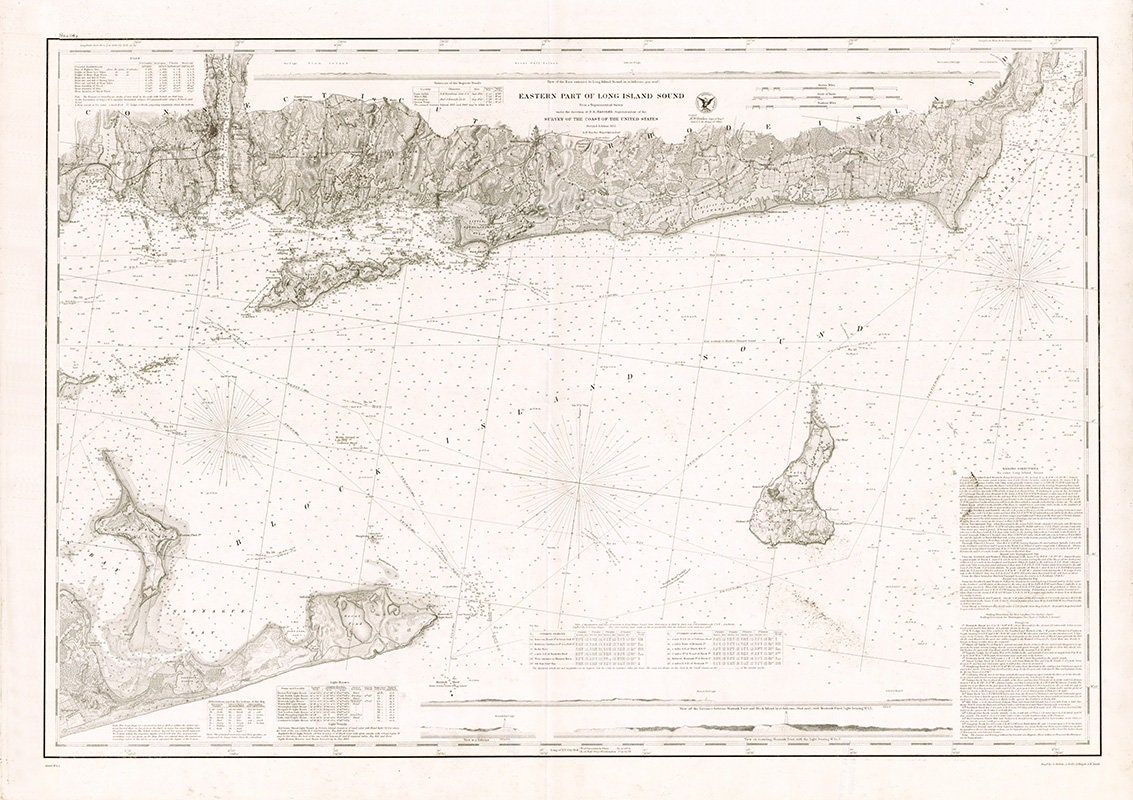 1855 Nautical Map of Eastern Part of Long Island Sound RI and Block Is ...