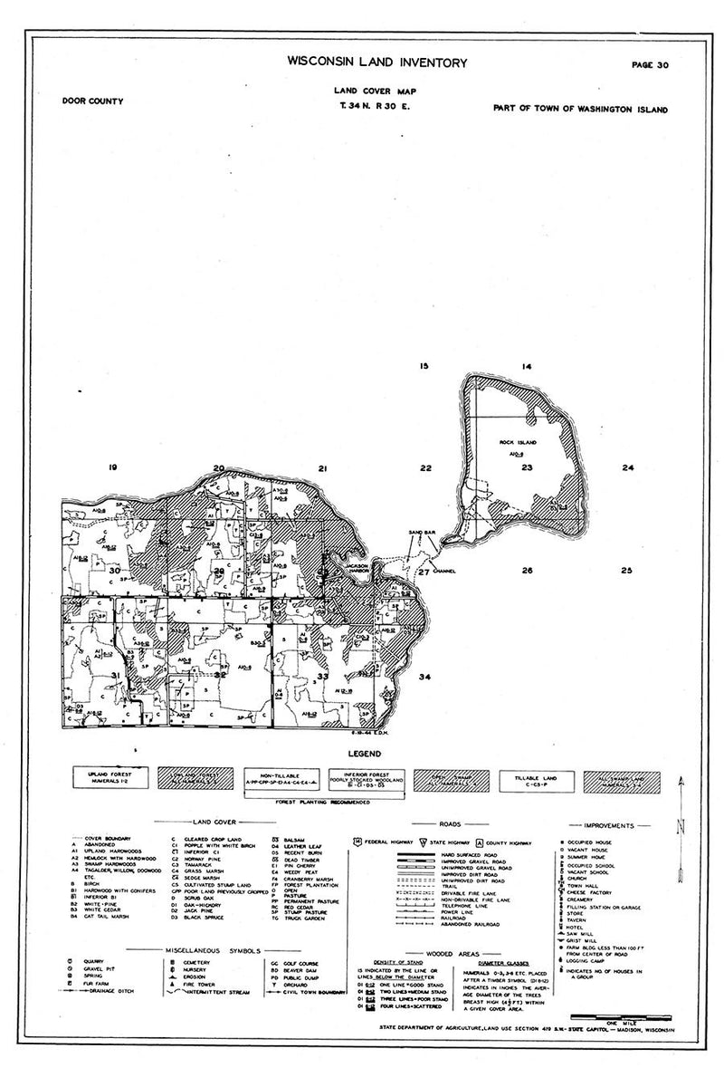 1942 Town Map of Washington Island Door County Wisconsin – Genealogical ...