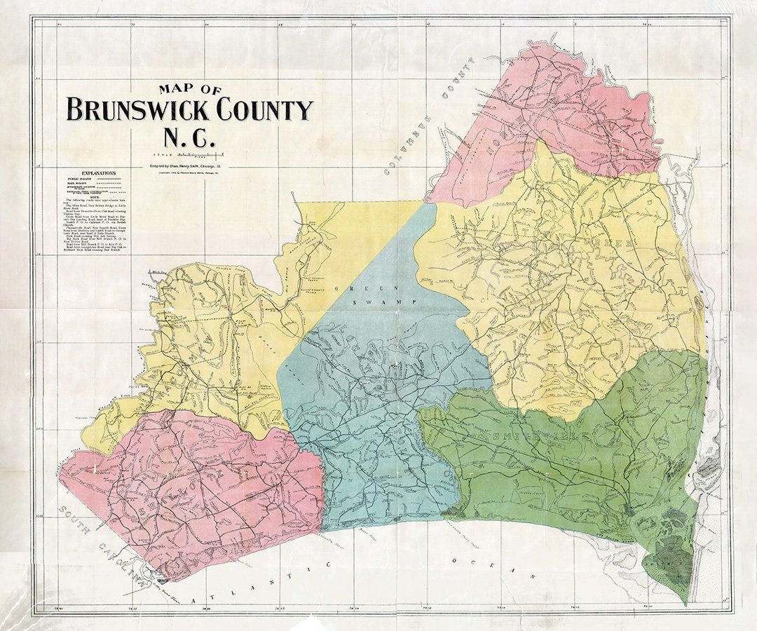 1910 Map of Brunswick County North Carolina – Genealogical Surveyor