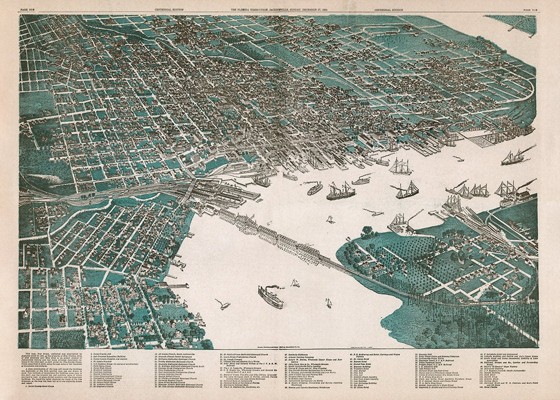 1876 Panoramic Map of Jacksonville Duval County Florida – Genealogical ...