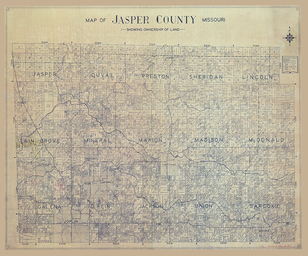 1941 Farm Line Map of Jasper County Missouri – Genealogical Surveyor