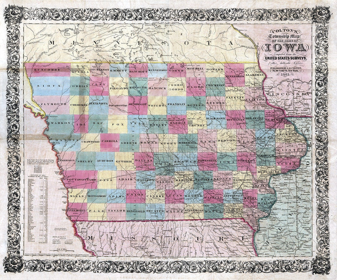 1851 Map of Iowa – Genealogical Surveyor