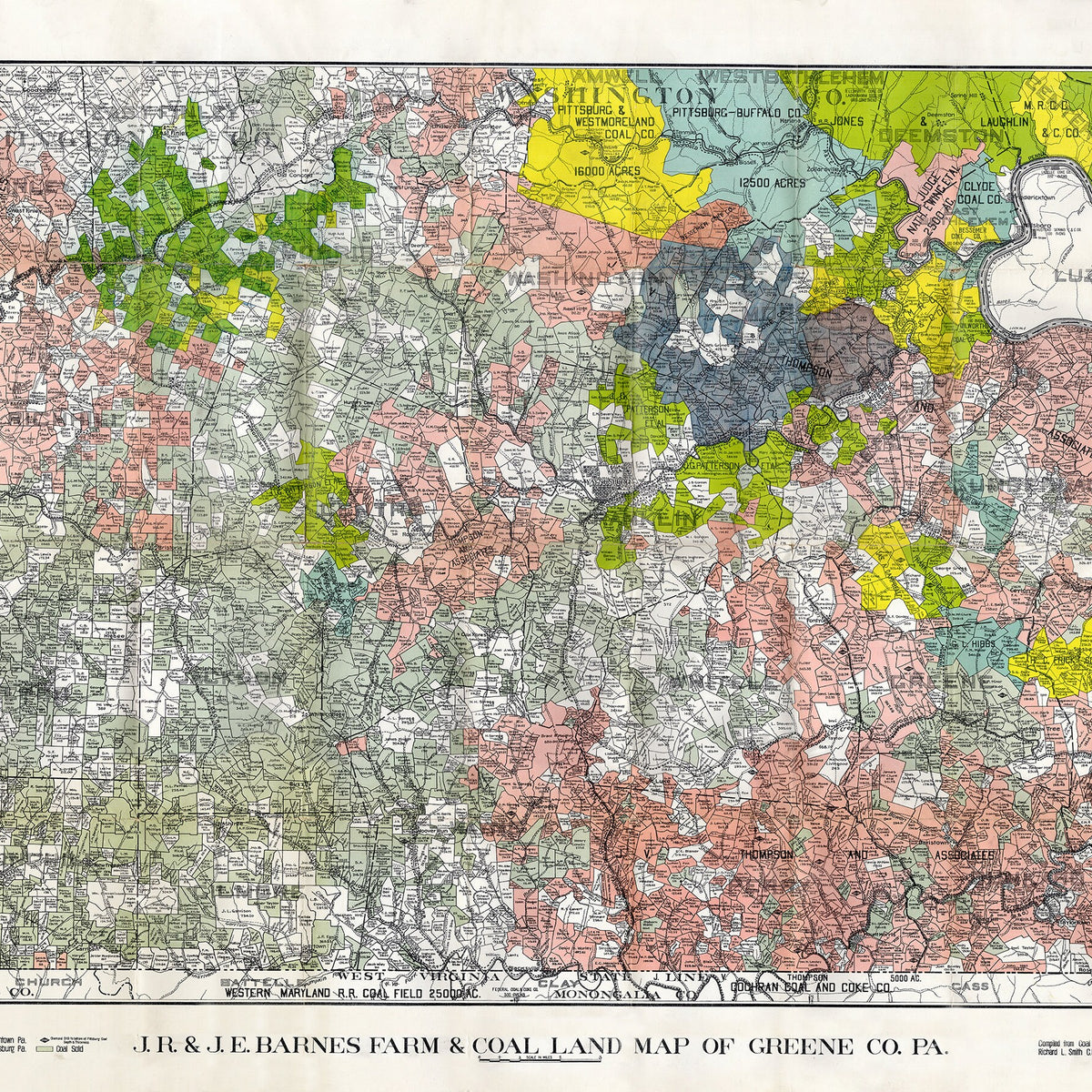 1907 Farm Line Map of Greene County Pennsylvania RARE BARNS Map ...