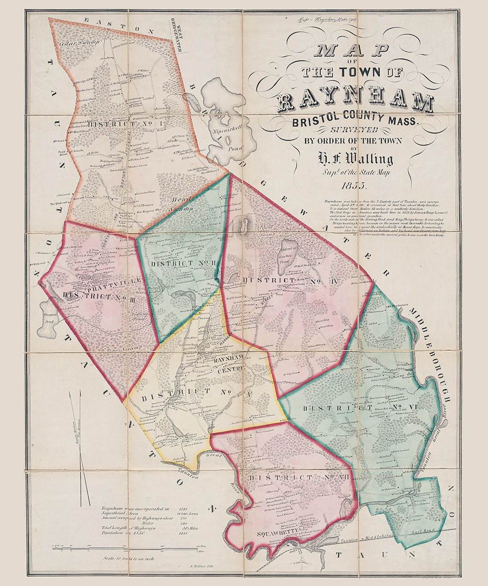 1855 Town Map of Raynham Bristol County Massachusetts – Genealogical ...
