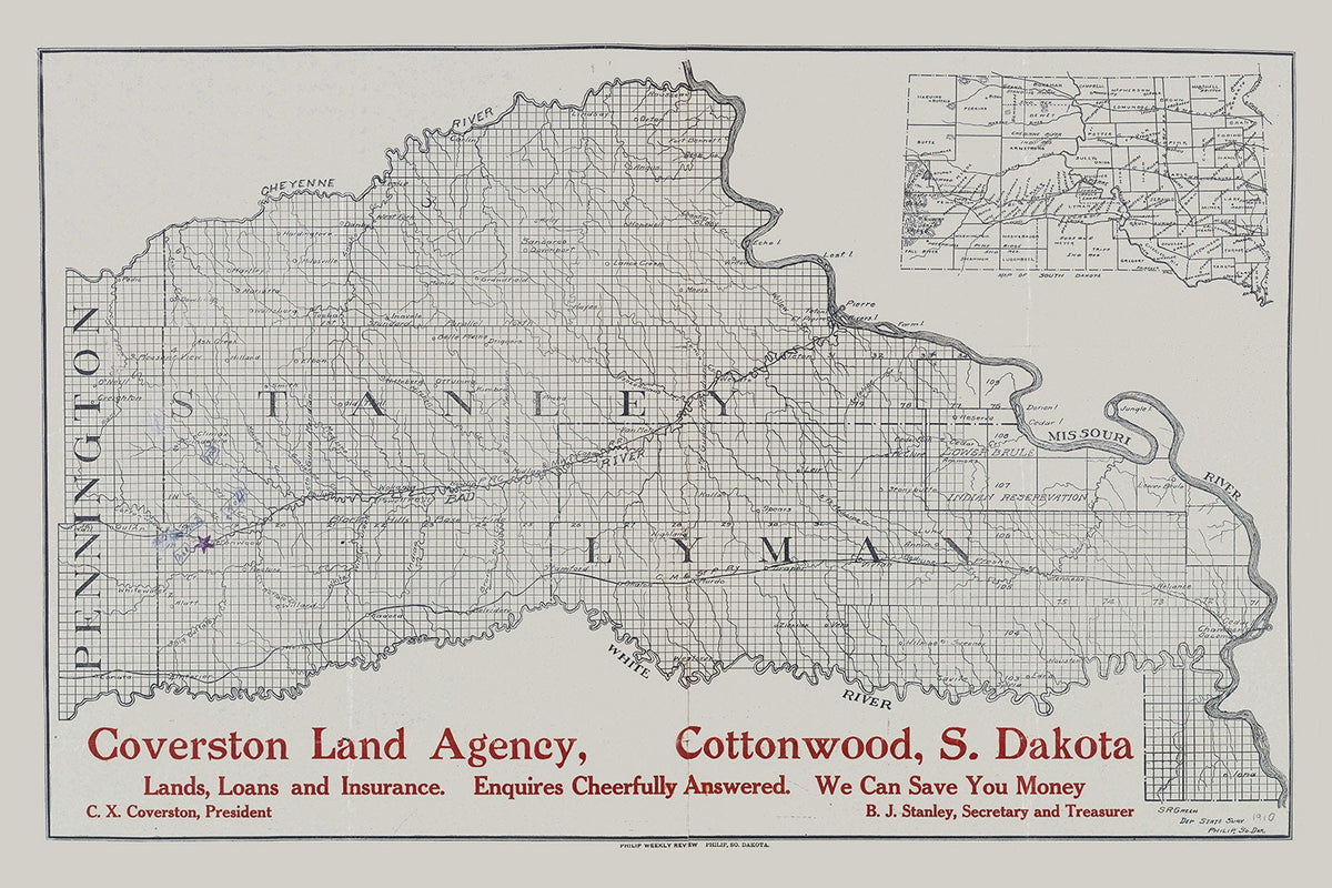 1910 Map of Stanley and Lyman County South Dakota – Genealogical Surveyor