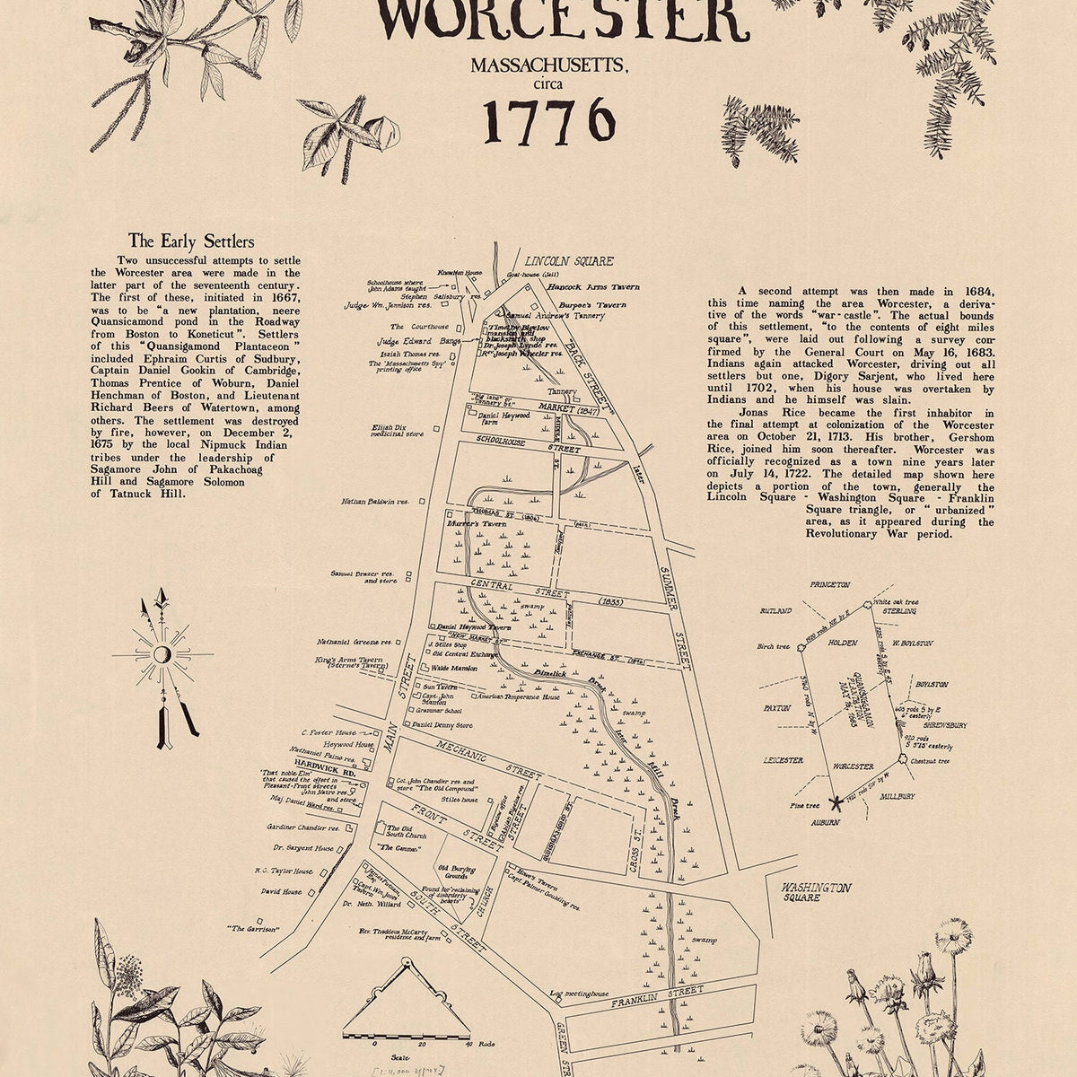 1776 Town Map of Worcester Massachusetts – Genealogical Surveyor