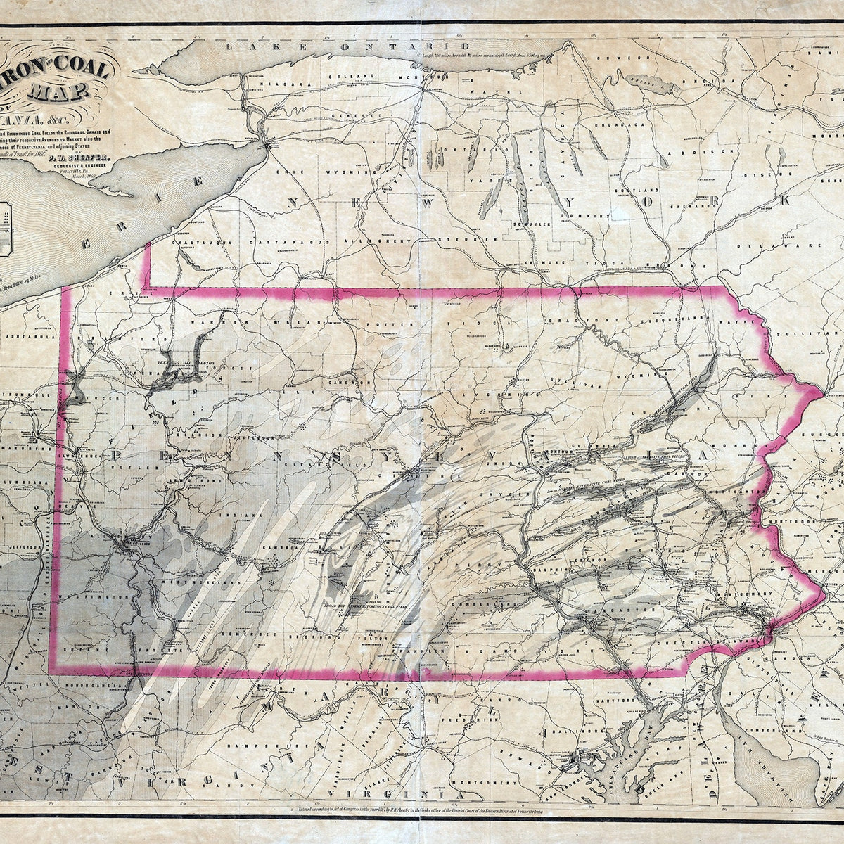 1869 Railroad Canal Iron & Coal Map of Pennsylvania – Genealogical Surveyor