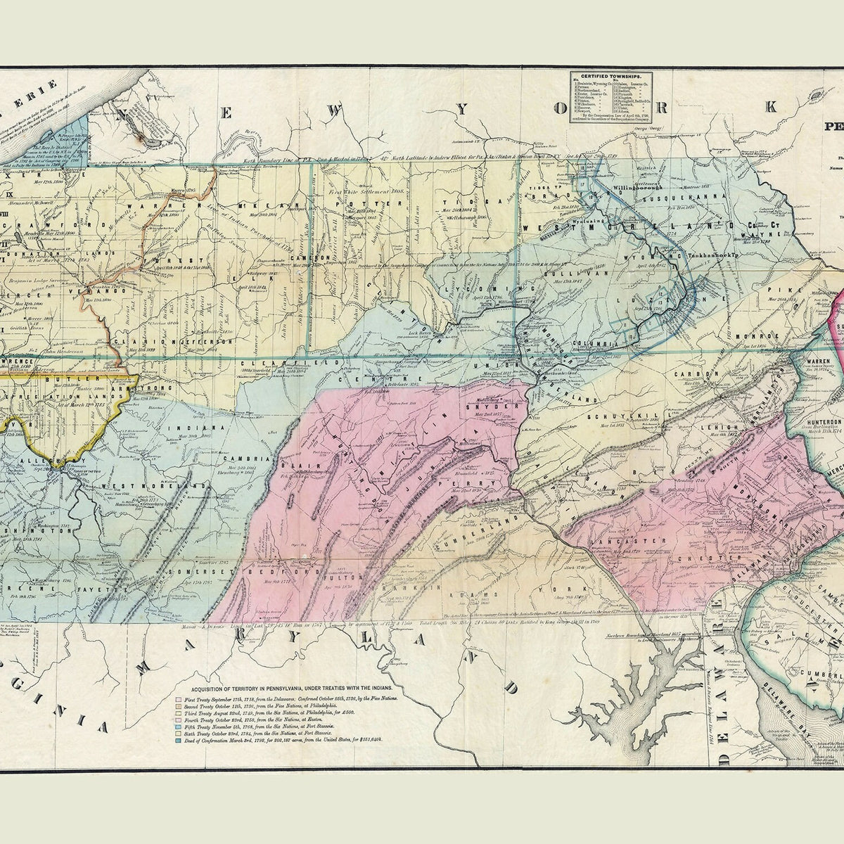 1792 Map of Indian Territory Changes and Names of Pennsylvania ...
