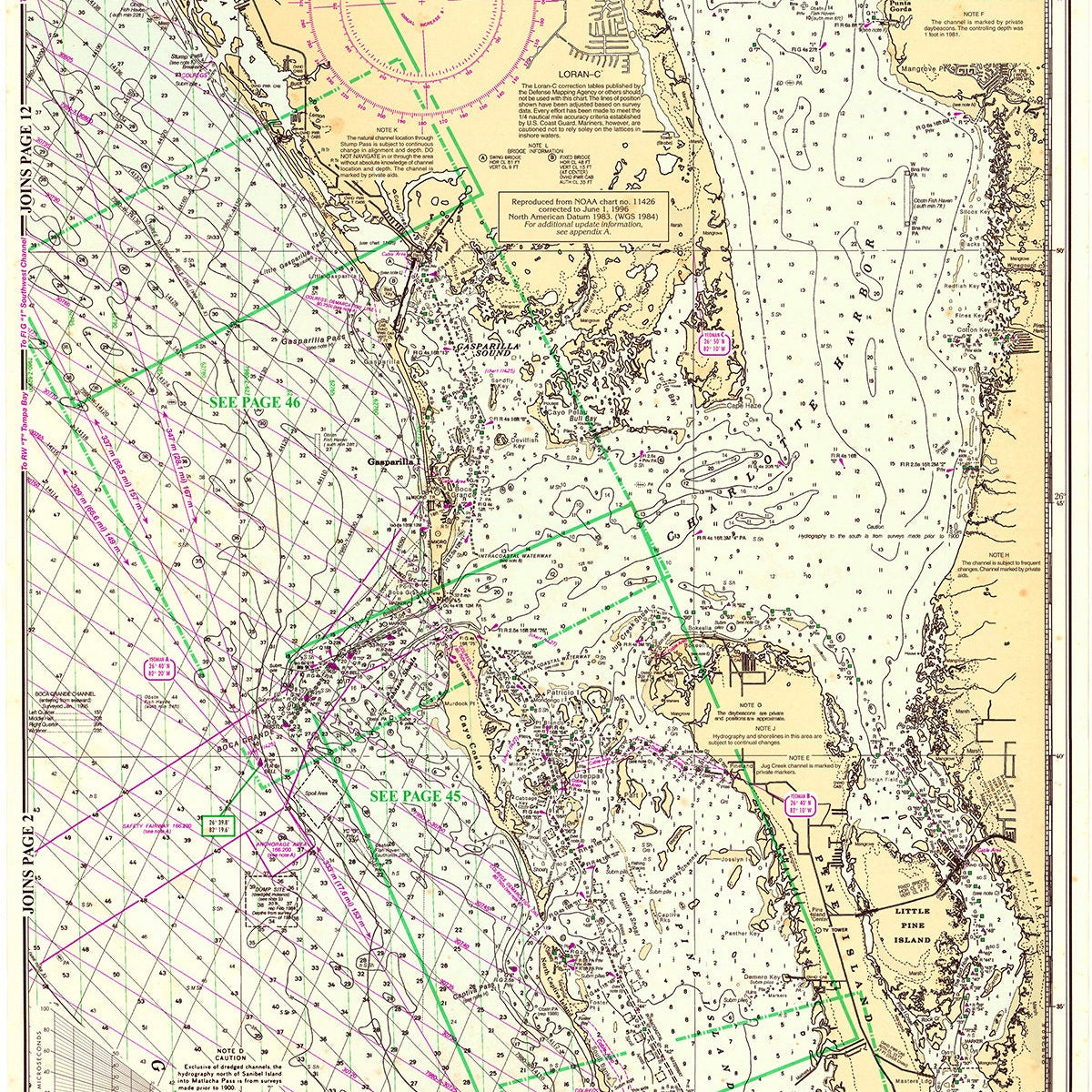 1996 Nautical Chart Map of Charlotte Harbor Cape Coral Florida Gaspari ...