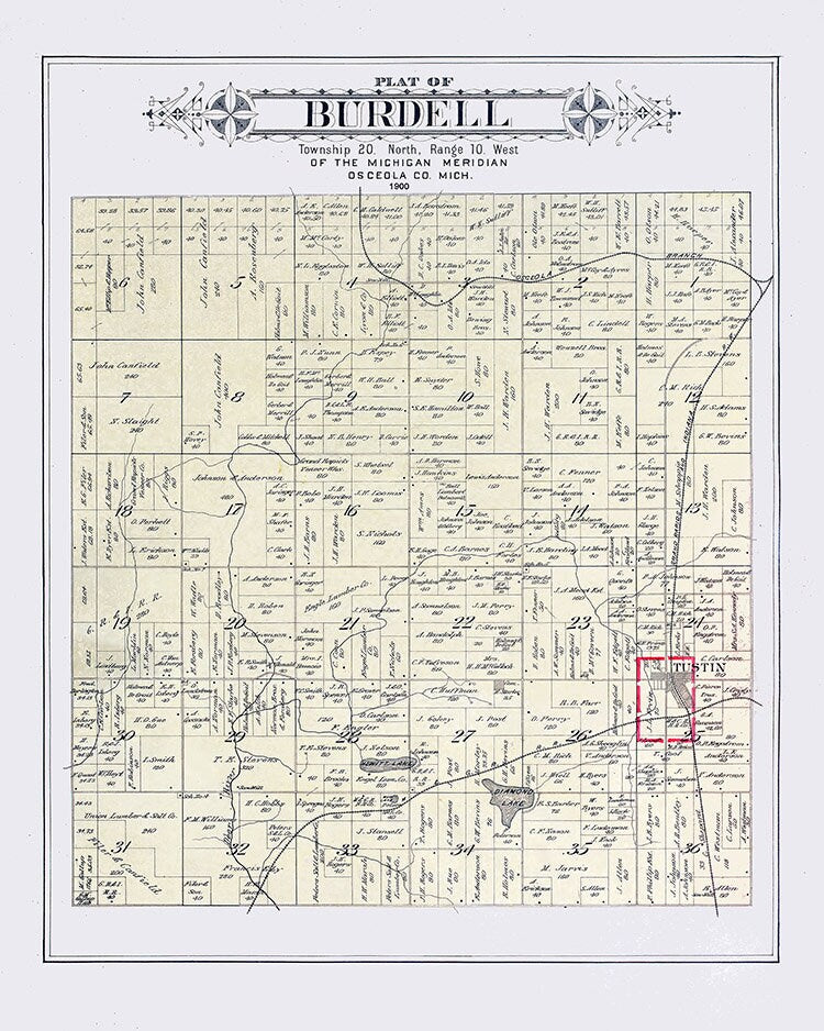 1900 Map of Burdell Township Osceola County Michigan – Genealogical ...