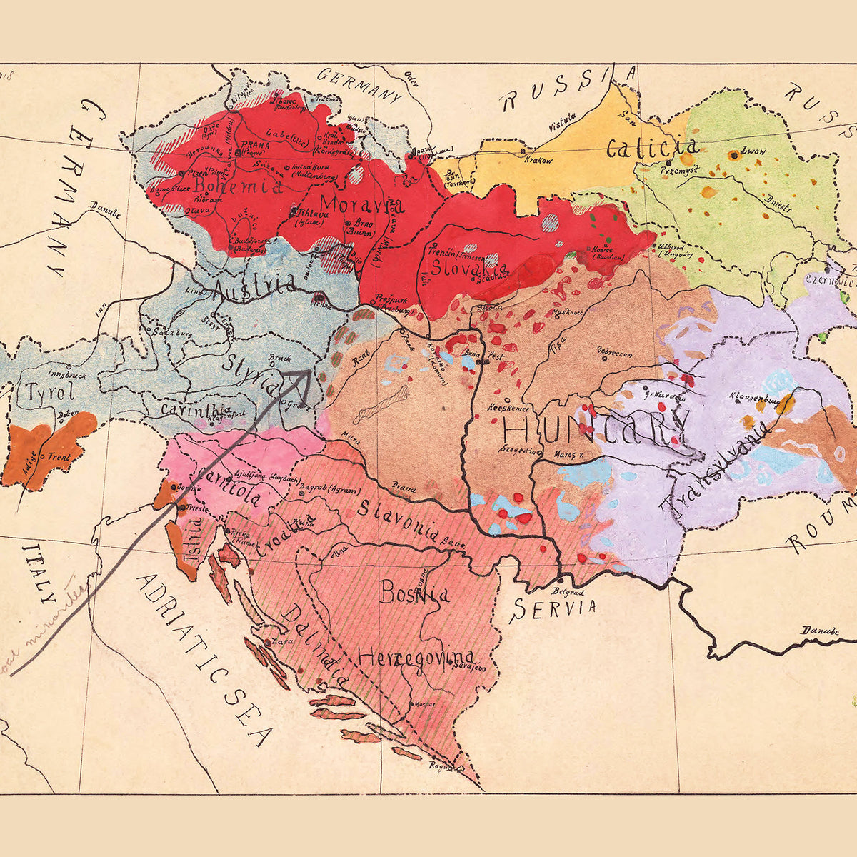 1918 Map Of Austro Hungarian Ethnic Groups Genealogical Surveyor