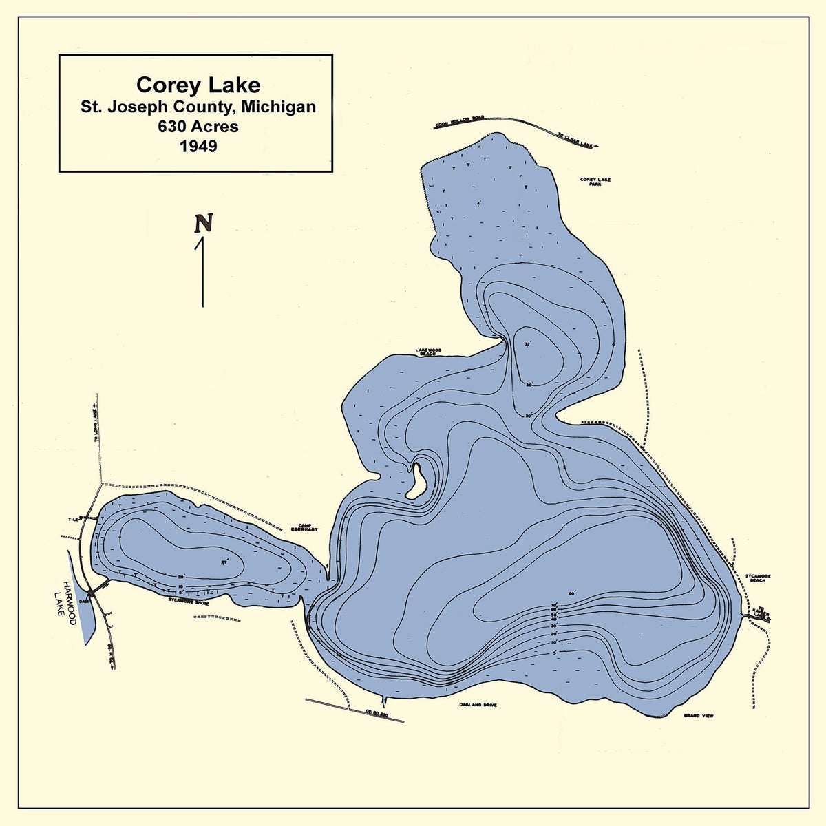 1949 Map of Corey Lake St Joseph County Michigan – Genealogical Surveyor