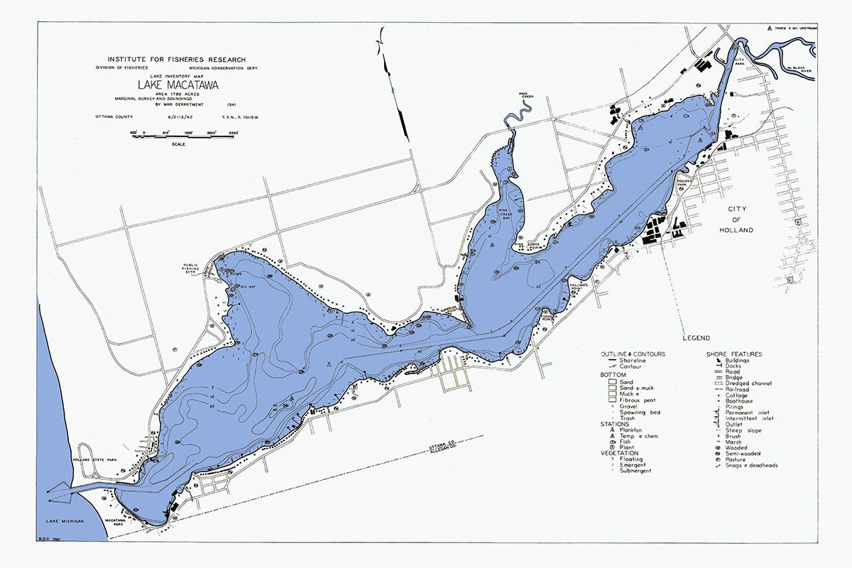 1941 Map of Lake Macatawa Ottawa County Michigan – Genealogical Surveyor
