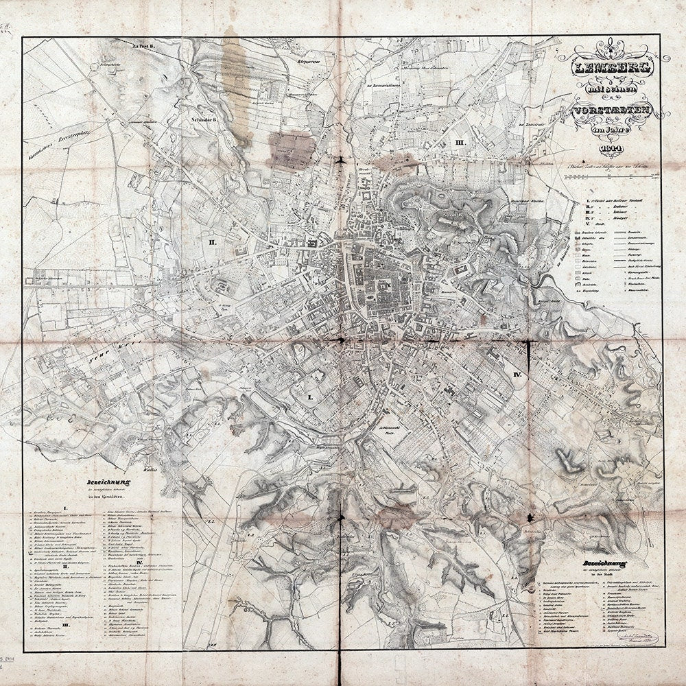 1844 Town Map of Lemberg Galicia Austria Hungary Ukraine – Genealogical ...