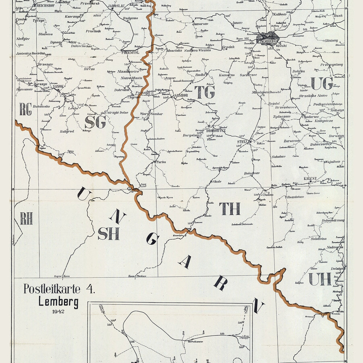 1942 Map of Lemberg Ukraine Oblast District Area – Genealogical Surveyor